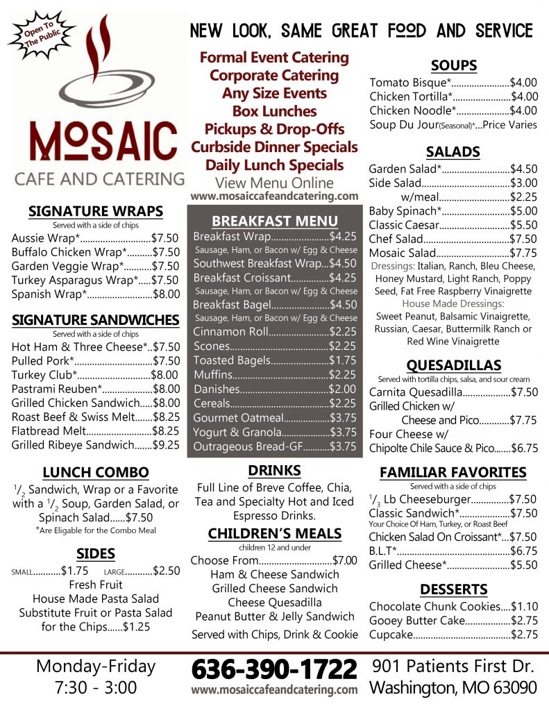Our Cafe Menu – Mosaic