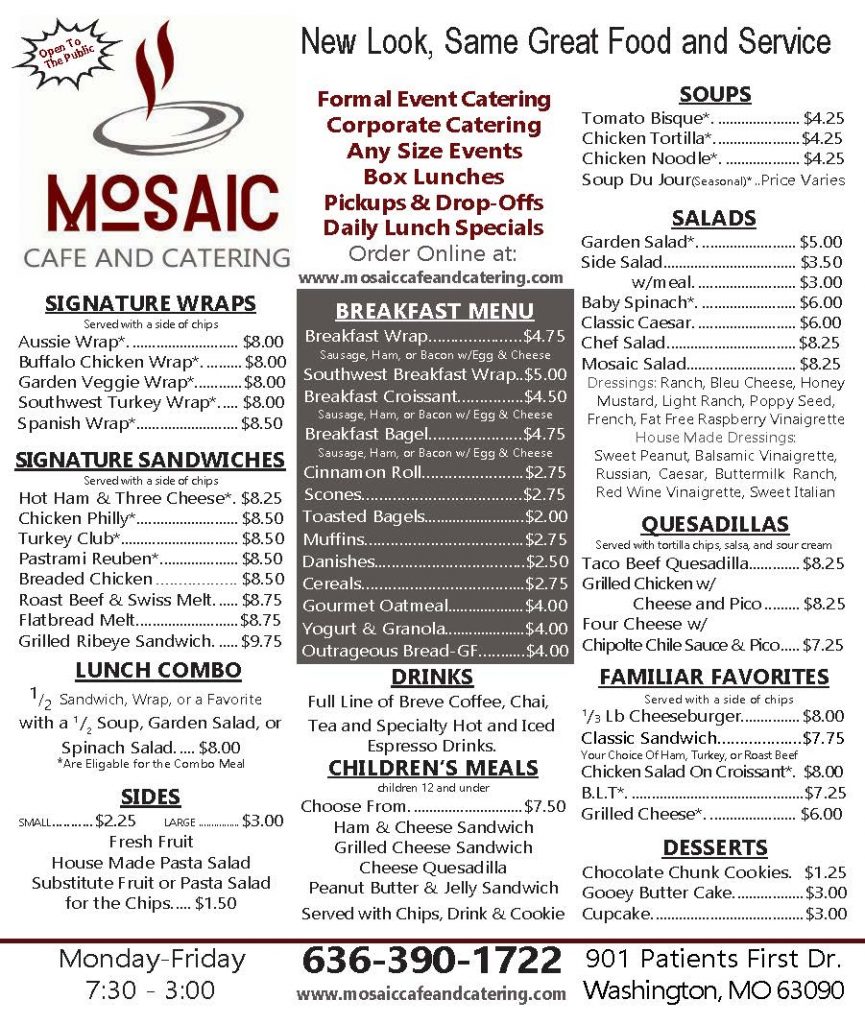 Our Cafe Menu – Mosaic