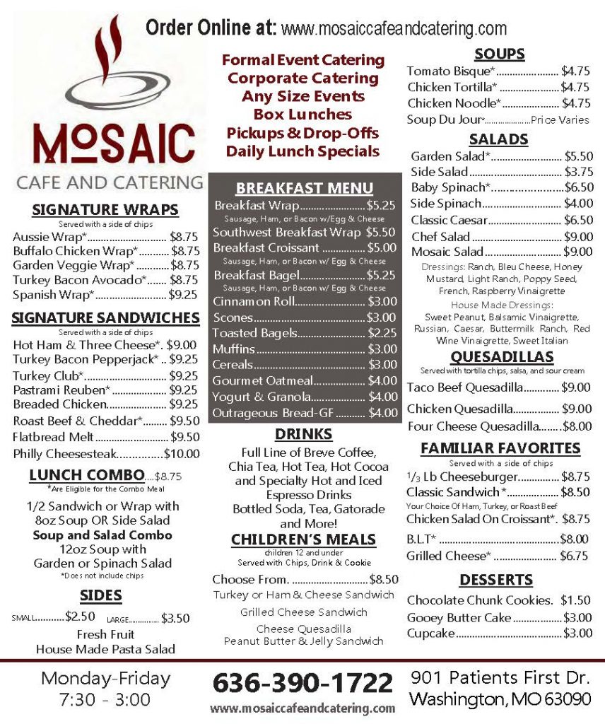 Our Cafe Menu – Mosaic